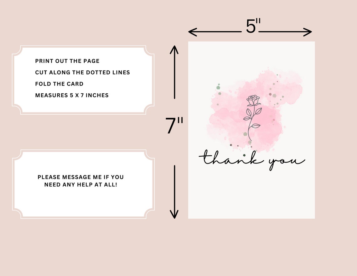 Rose Thank You Card Template, Thank You Card Printable, Thank You Card ...