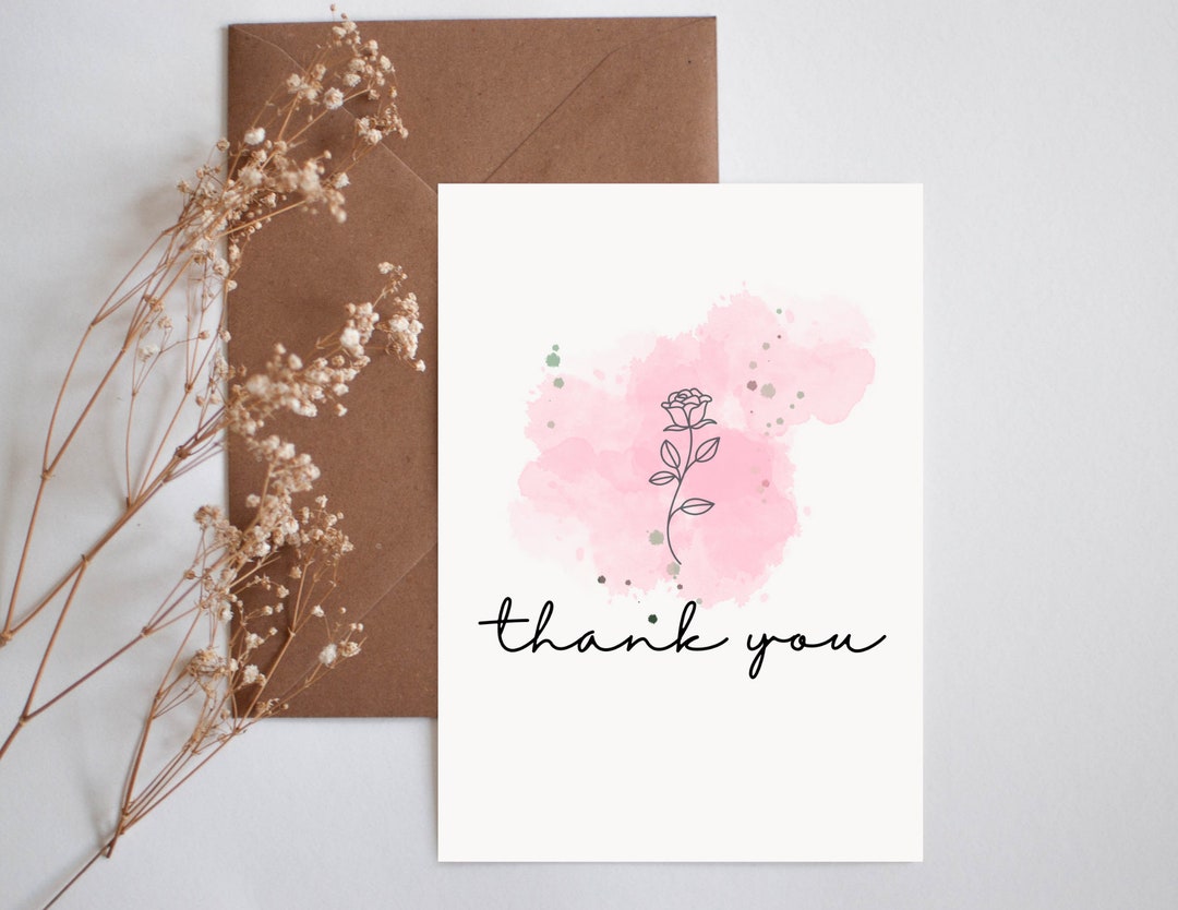 Rose Thank You Card Template, Thank You Card Printable, Thank You Card ...