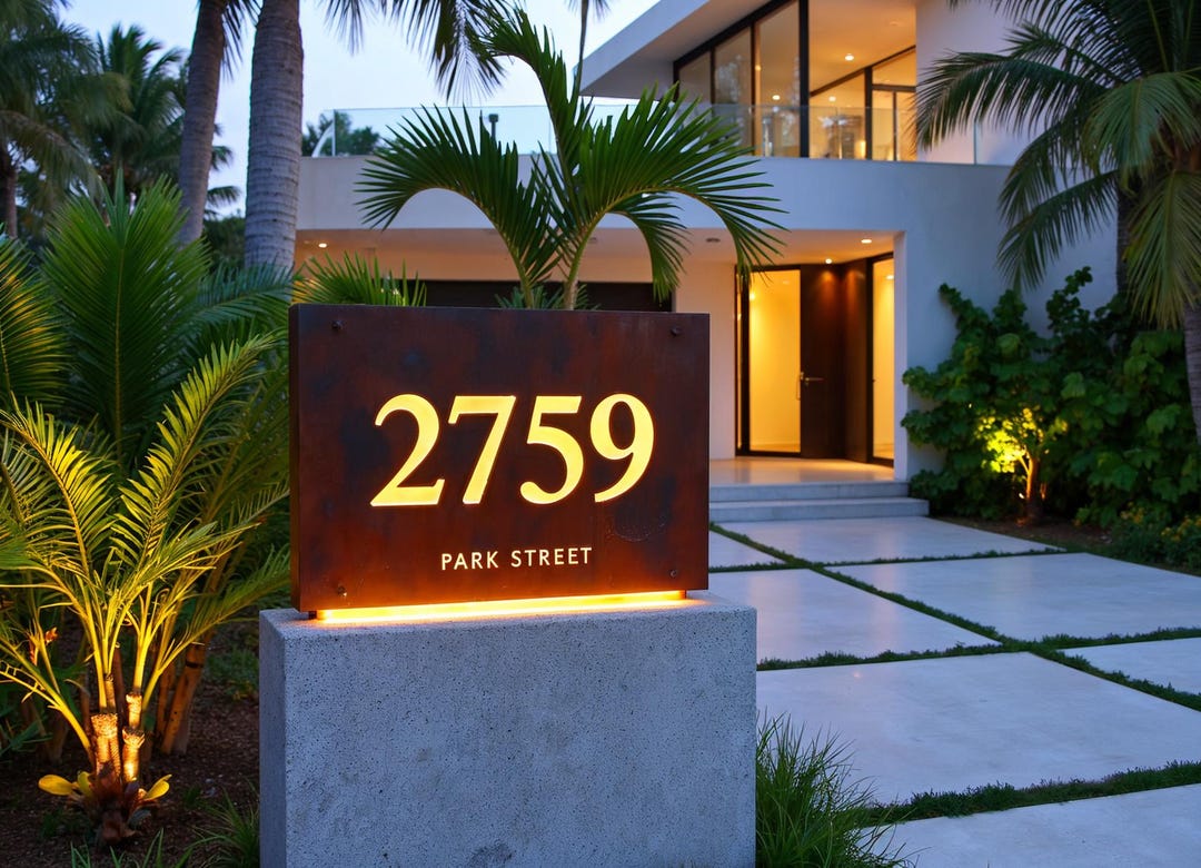 Custom Steel Address Sign With LED Backlighting – Modern Corten Style ...
