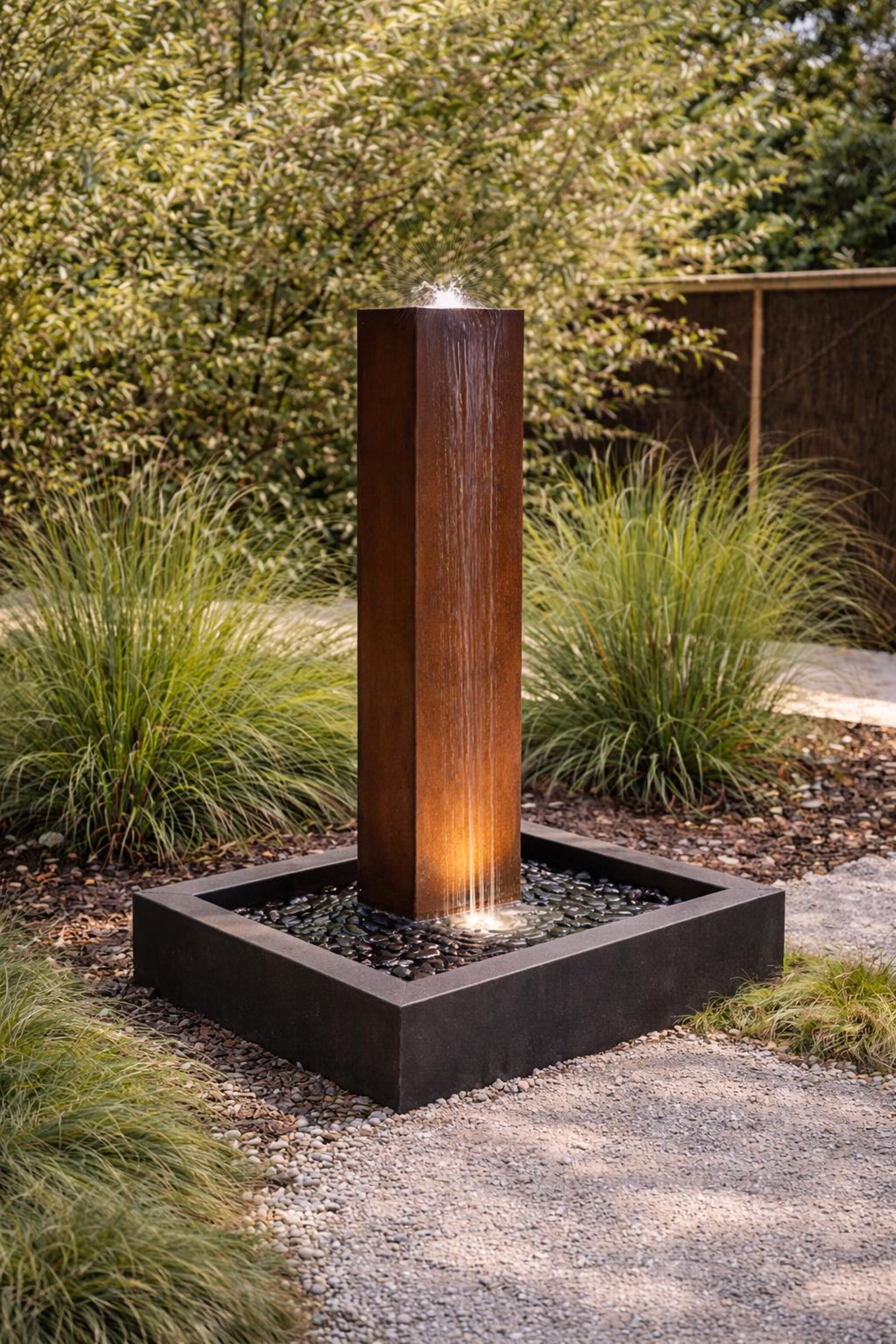 Modern Steel Water Fountain With LED Lighting – 3-blocks Outdoor Water ...