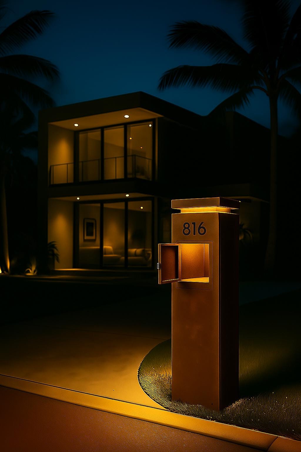 Modern Mailbox With LED Light & Custom Address Numbers – Handcrafted ...