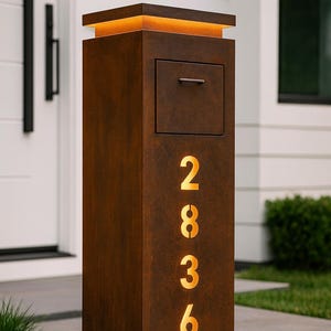 Modern Mailbox With LED Light & Custom Address Numbers – Handcrafted ...