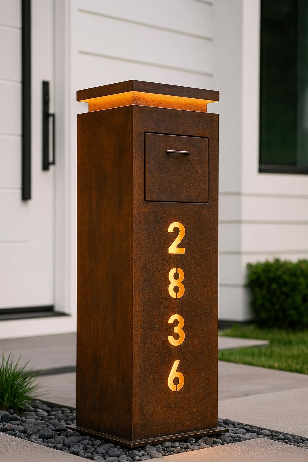 Modern Mailbox With LED Light & Custom Address Numbers – Handcrafted ...