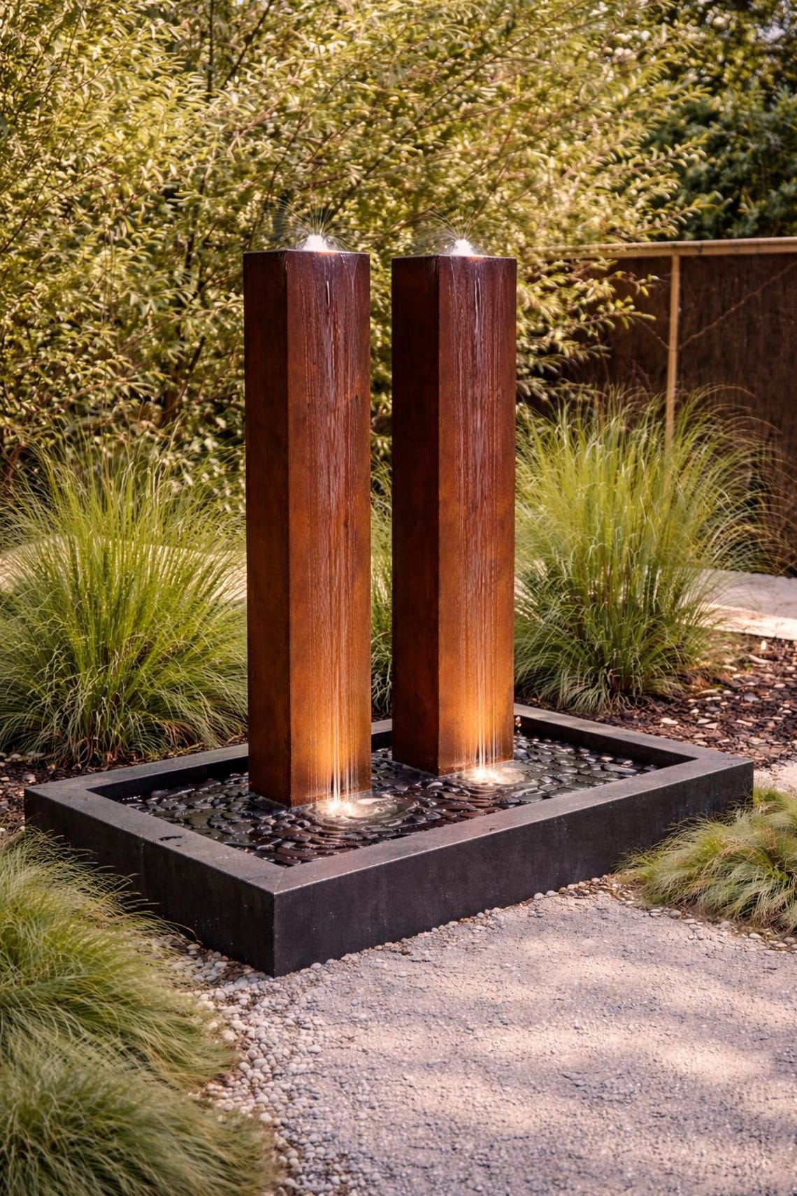 Modern Steel Water Fountain With LED Lighting – 3-blocks Outdoor Water ...