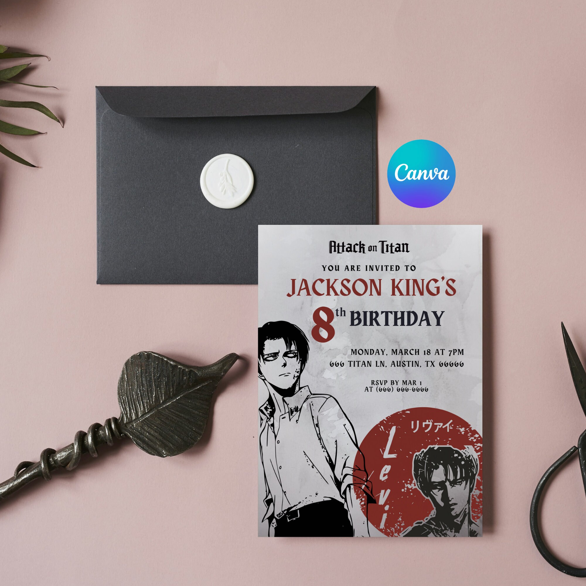 Aot Inspired Birthday Invitation Anime Card DIY Digital Download ...