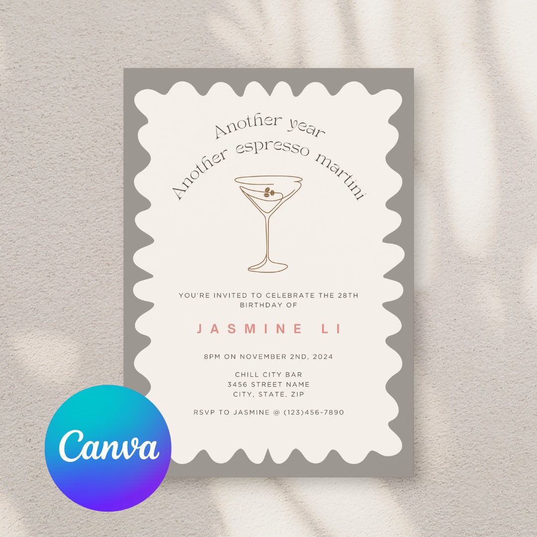 Espresso Martini Birthday Invitation Editable Digital Card, Minimalist ...