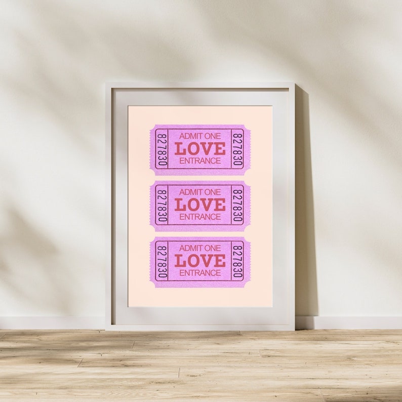 Love Ticket Poster | Digital Print | Trendy Minimal Home Decor ...