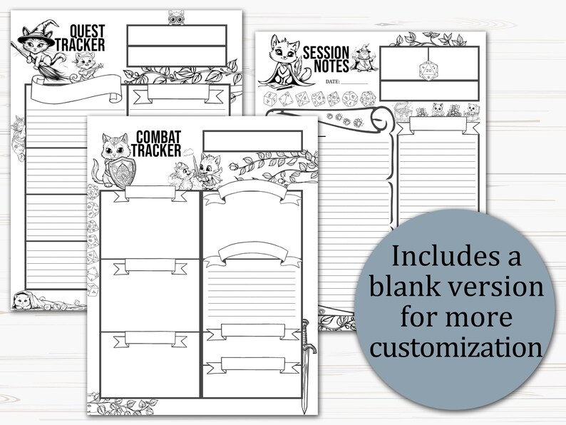 Printable RPG Journal Quest Tracker Cats Coloring Pages Dungeons and ...