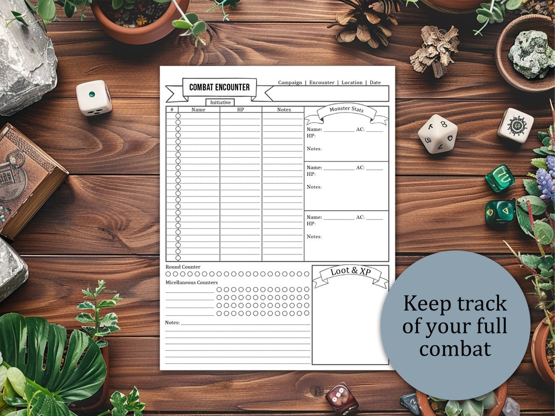 Printable Combat Tracker for Dms | PDF With Fillable Fields | Dungeons ...