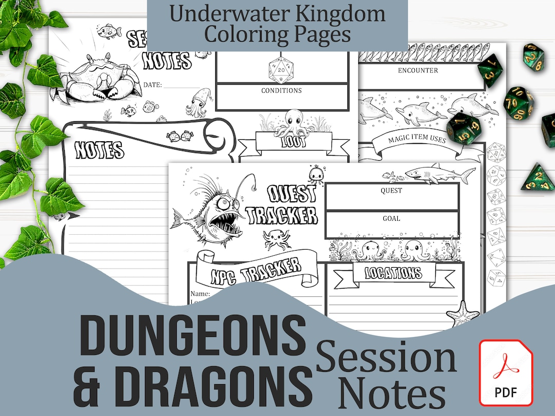 Printable RPG Journal + Quest Tracker | Underwater Kingdom Coloring ...
