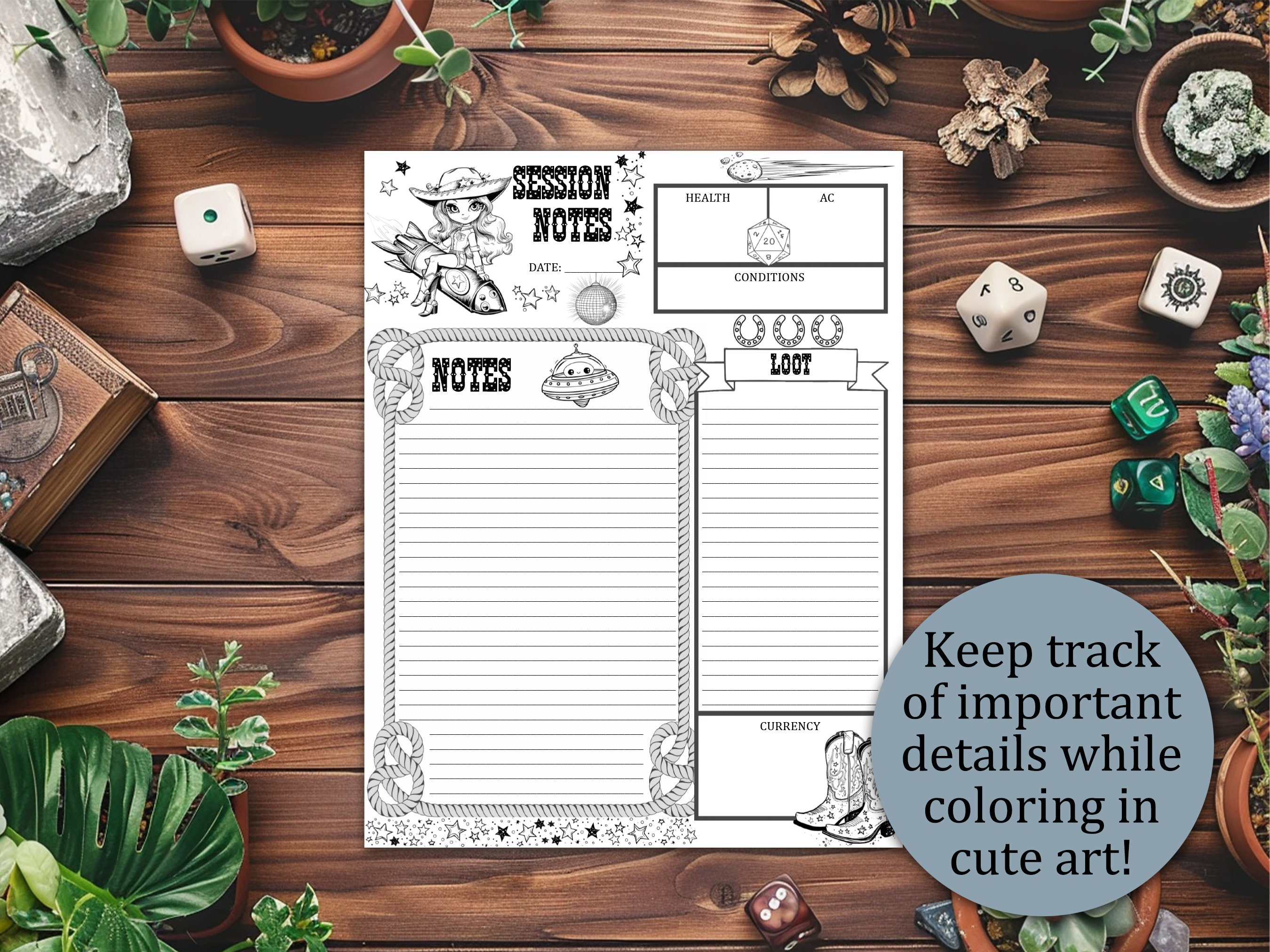 Printable RPG Journal + Quest Tracker | Cosmic Cowgirl Coloring Pages ...