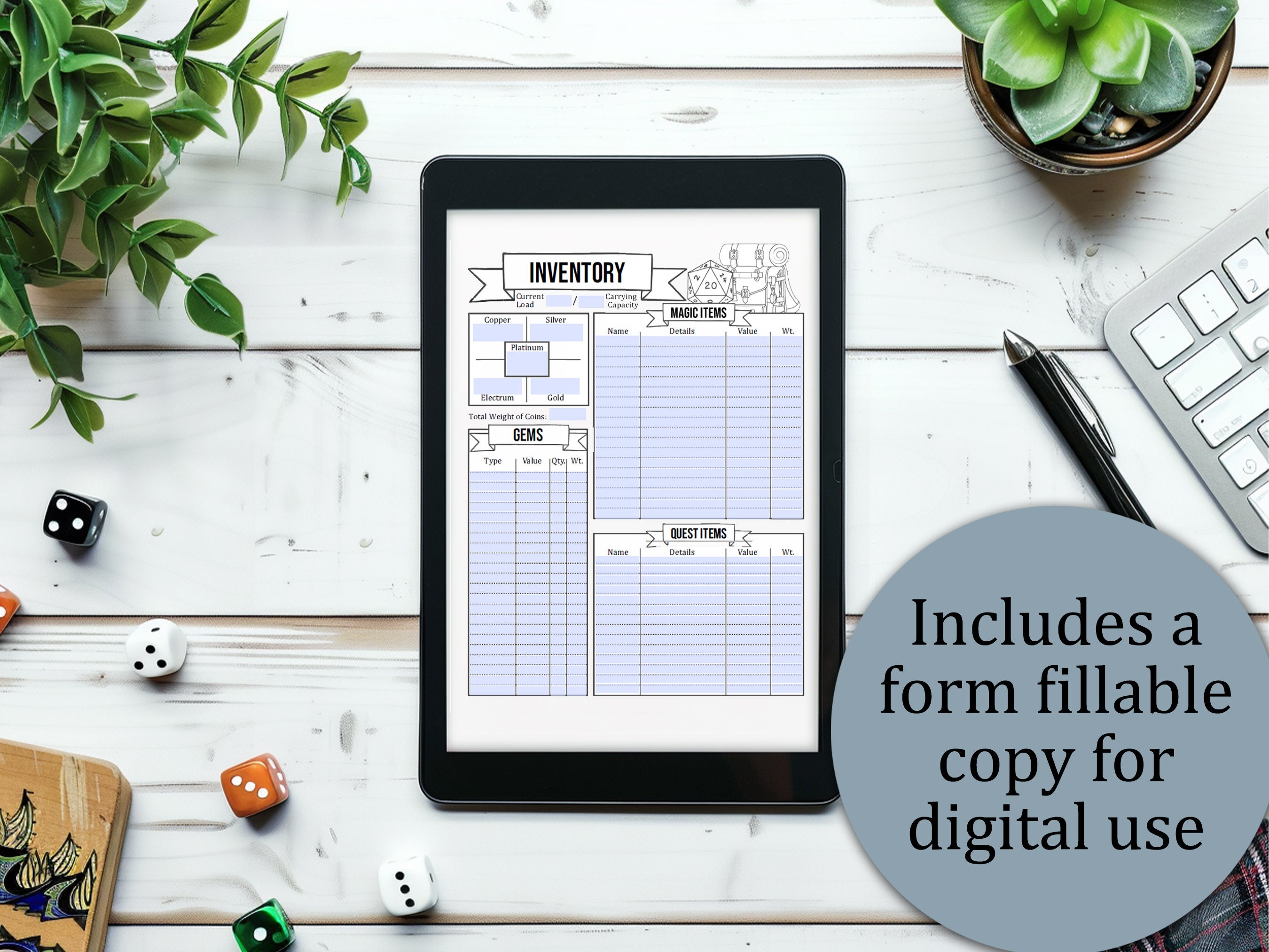 Printable Inventory Tracker for Ttrpgs | PDF With Fillable Fields ...