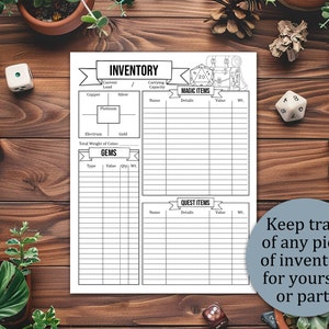 Printable Inventory Tracker for Ttrpgs | PDF With Fillable Fields ...