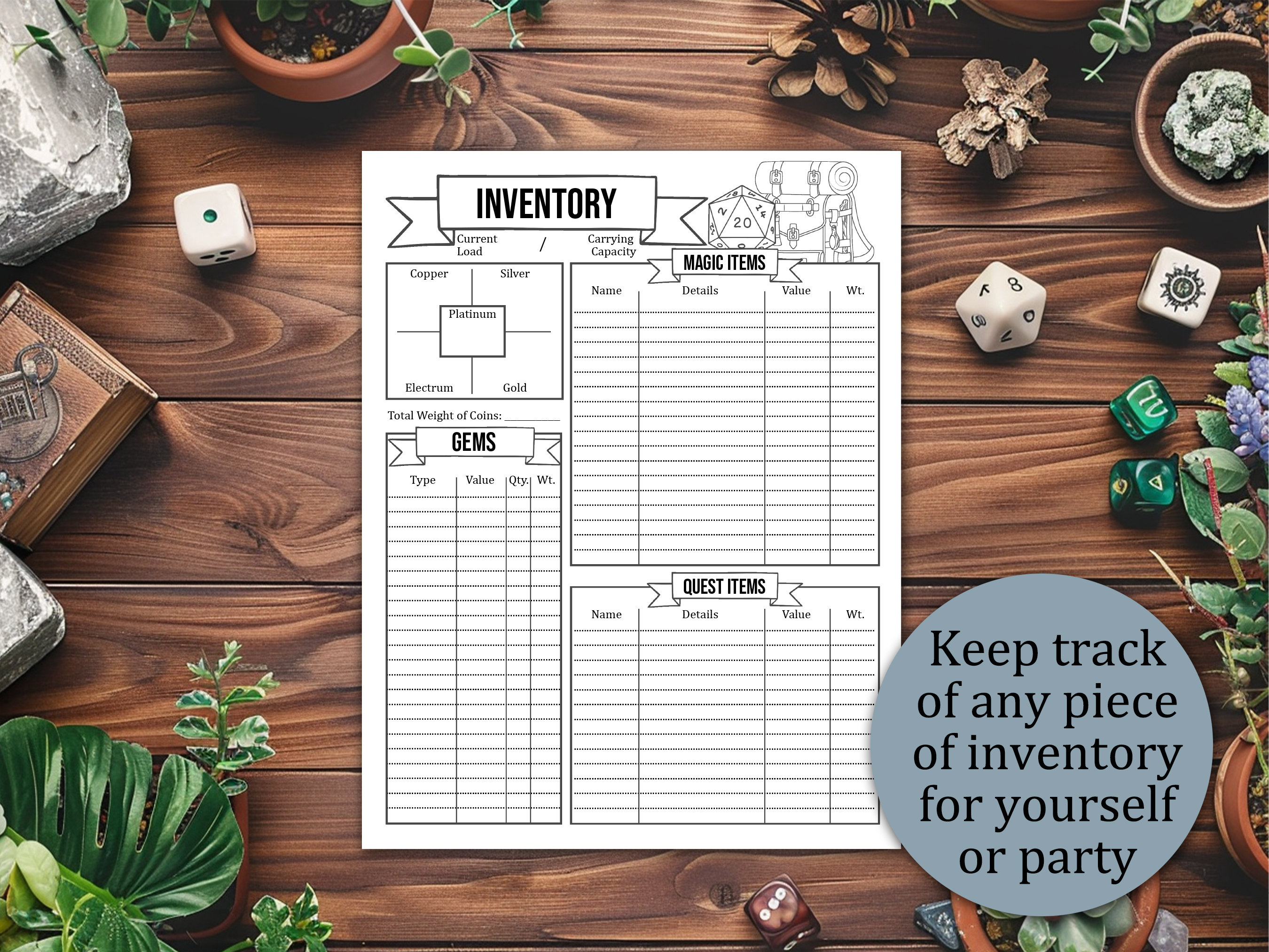 Printable Inventory Tracker for Ttrpgs | PDF With Fillable Fields ...