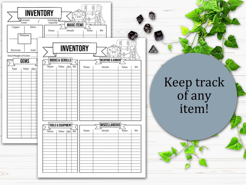 Printable Inventory Tracker for Ttrpgs | PDF With Fillable Fields ...