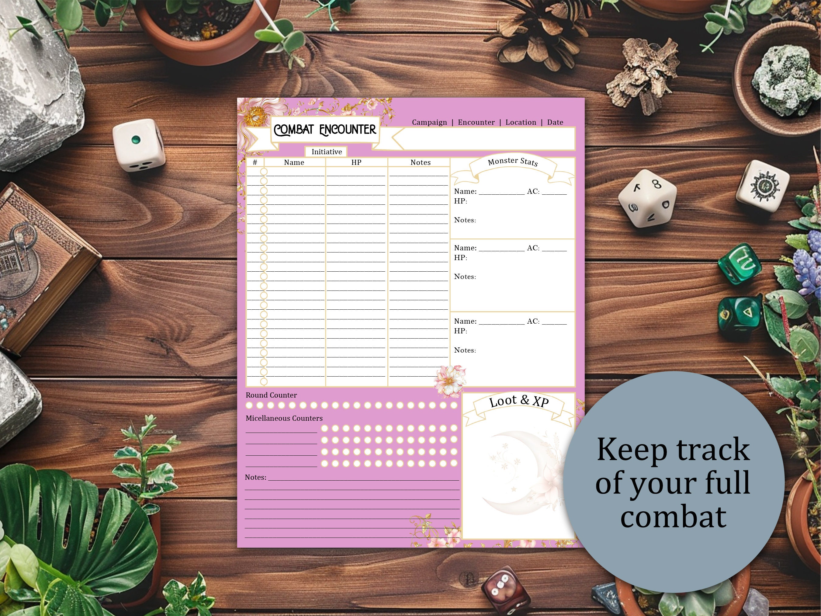 Printable Combat Tracker for Dms | PDF With Fillable Fields | Dungeons ...