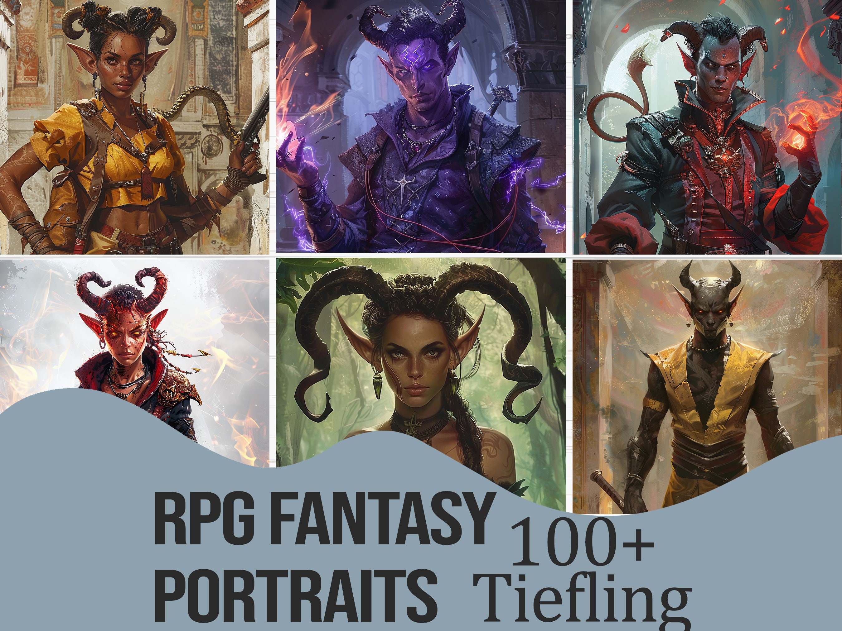 RPG Character Art Pack Tiefling 100 Fantasy Portraits for D&D ...