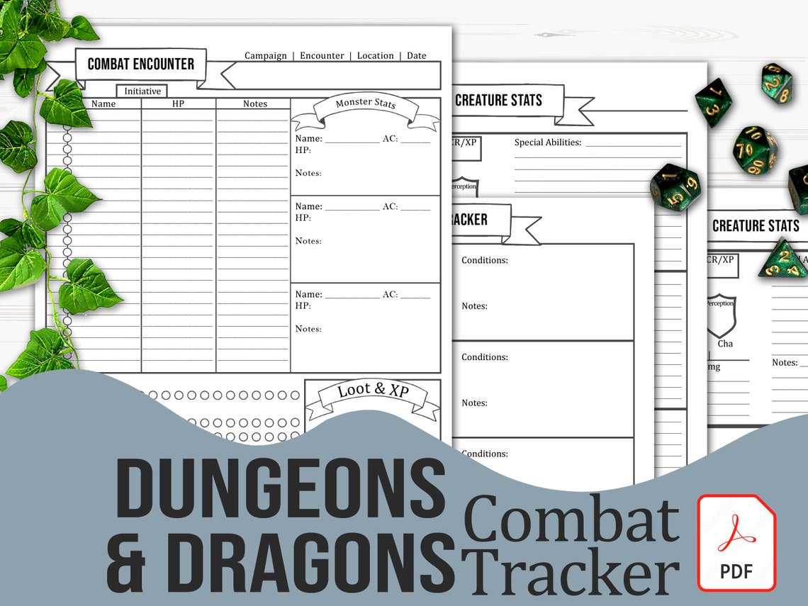Printable Combat Tracker for Dms | PDF With Fillable Fields | Dungeons ...