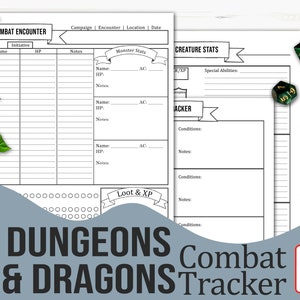 Printable Combat Tracker for Dms | PDF With Fillable Fields | Dungeons ...
