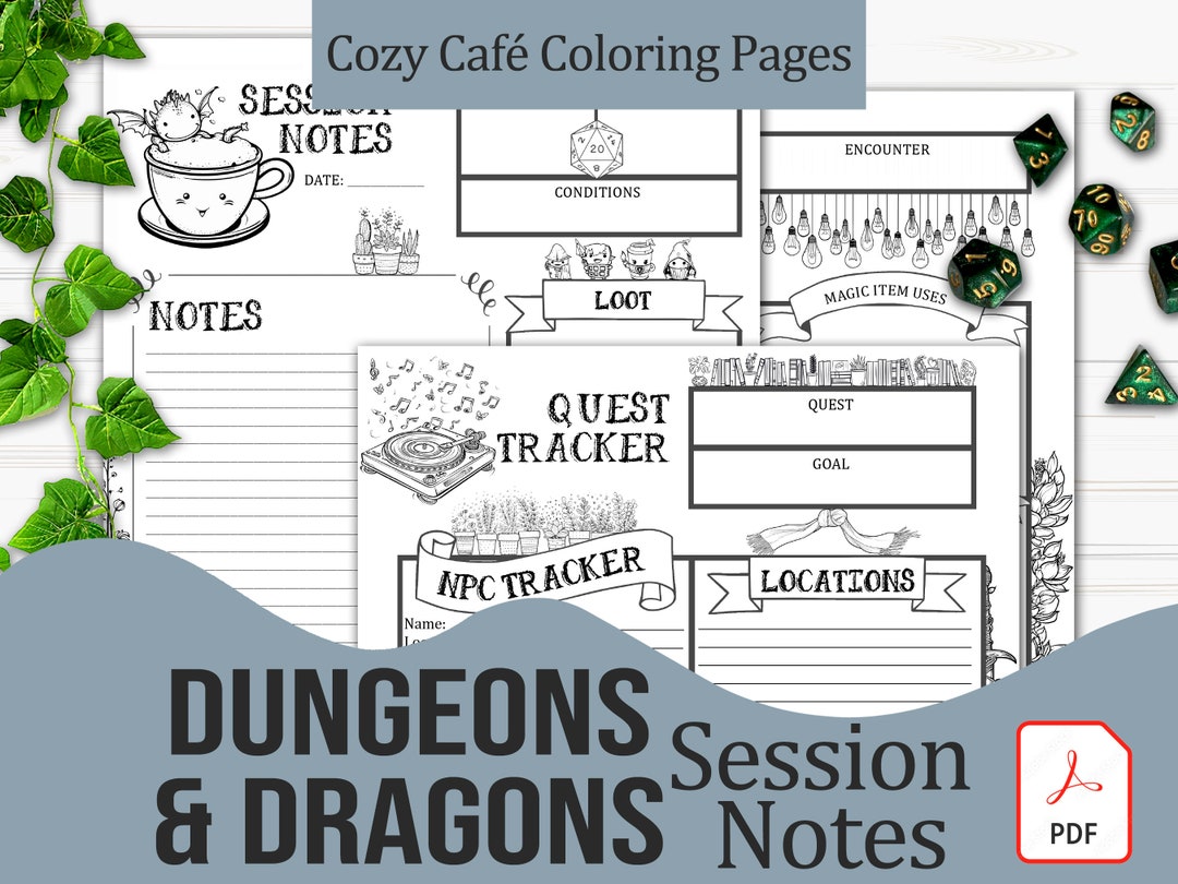 Printable RPG Journal + Quest Tracker | Cozy Café Coloring Pages ...