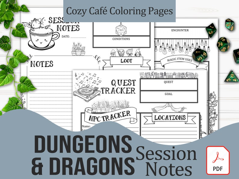 Printable RPG Journal Quest Tracker Cozy Café Coloring Pages Dungeons ...