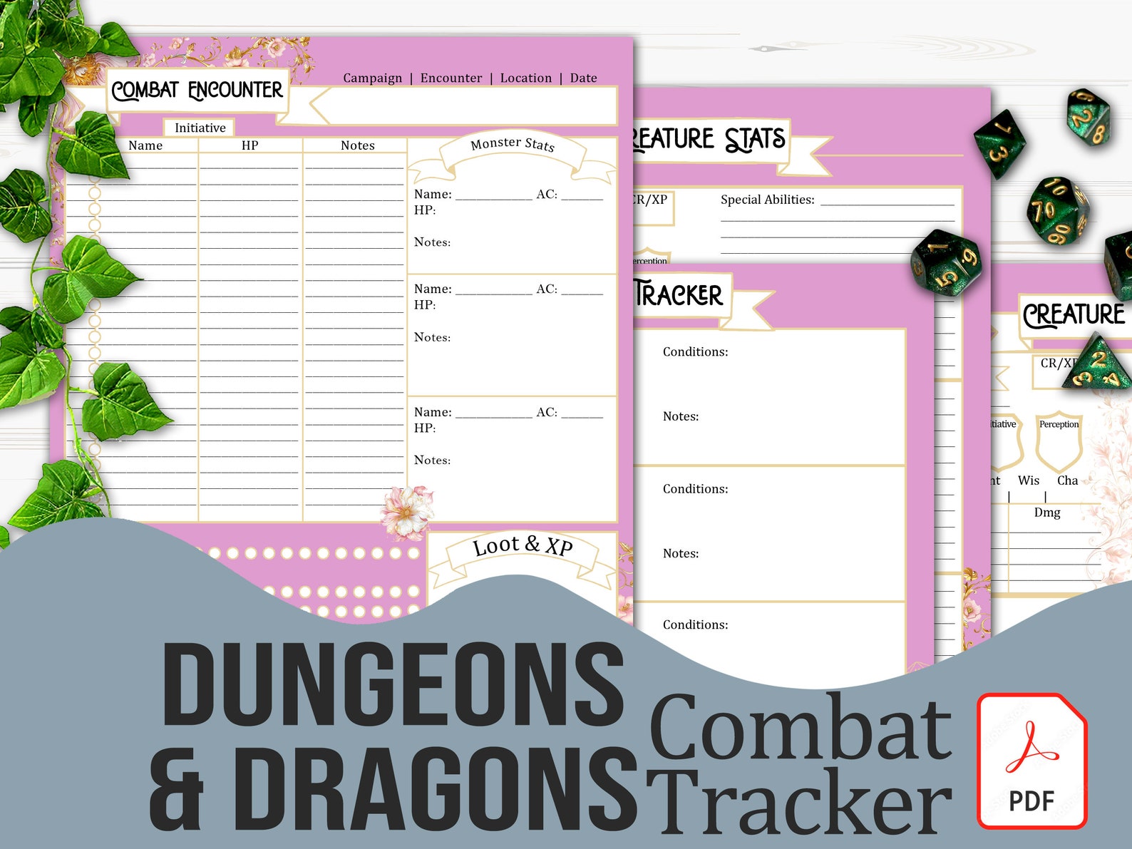 Printable Combat Tracker for Dms | PDF With Fillable Fields | Dungeons ...