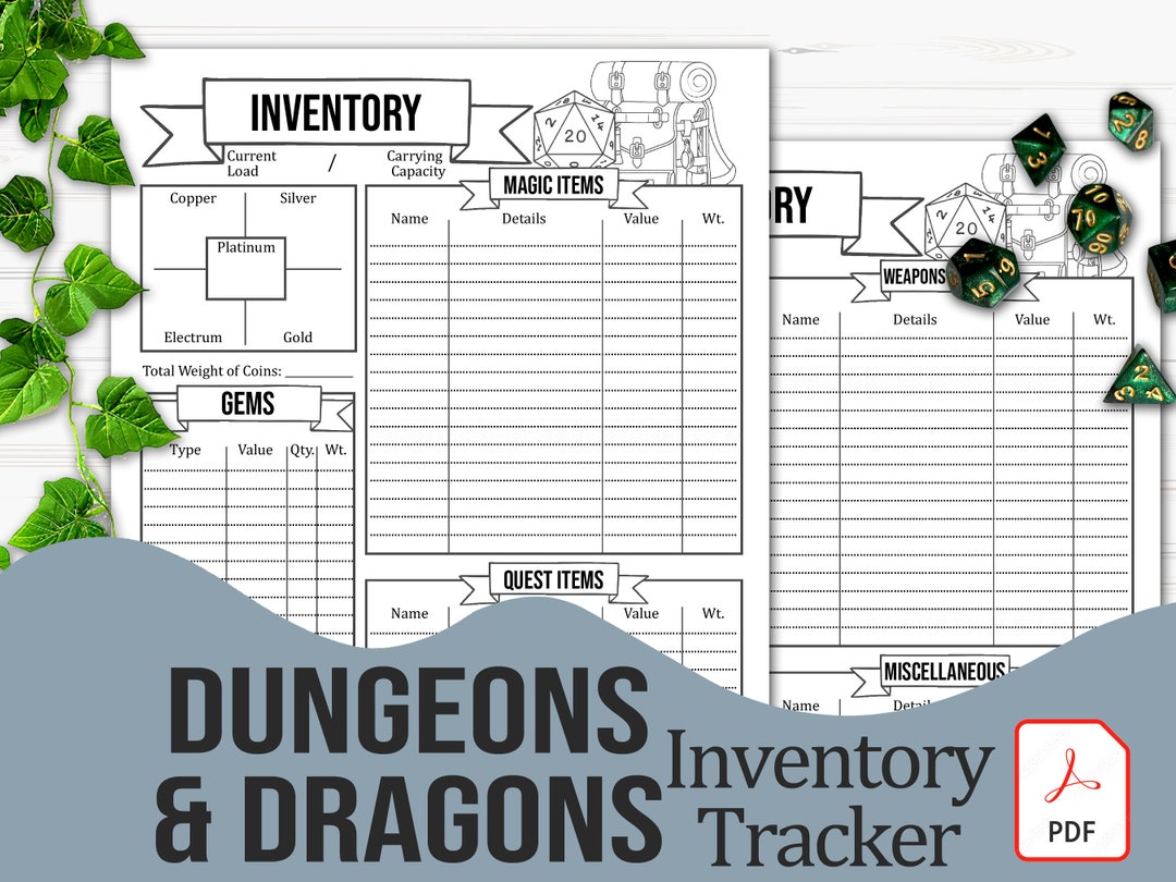 Printable Inventory Tracker for Ttrpgs | PDF With Fillable Fields ...