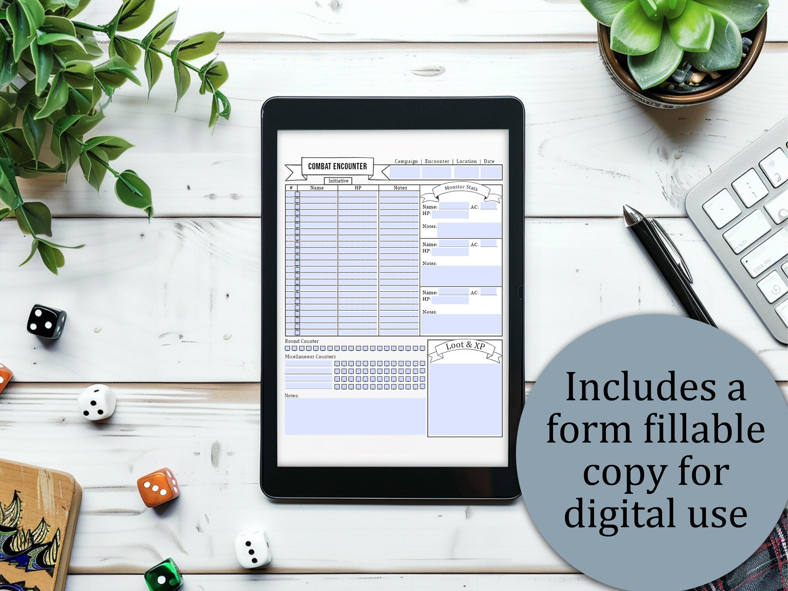 Printable Combat Tracker for Dms | PDF With Fillable Fields | Dungeons ...