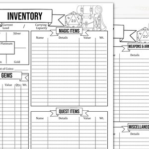 Printable Inventory Tracker for Ttrpgs | PDF With Fillable Fields ...
