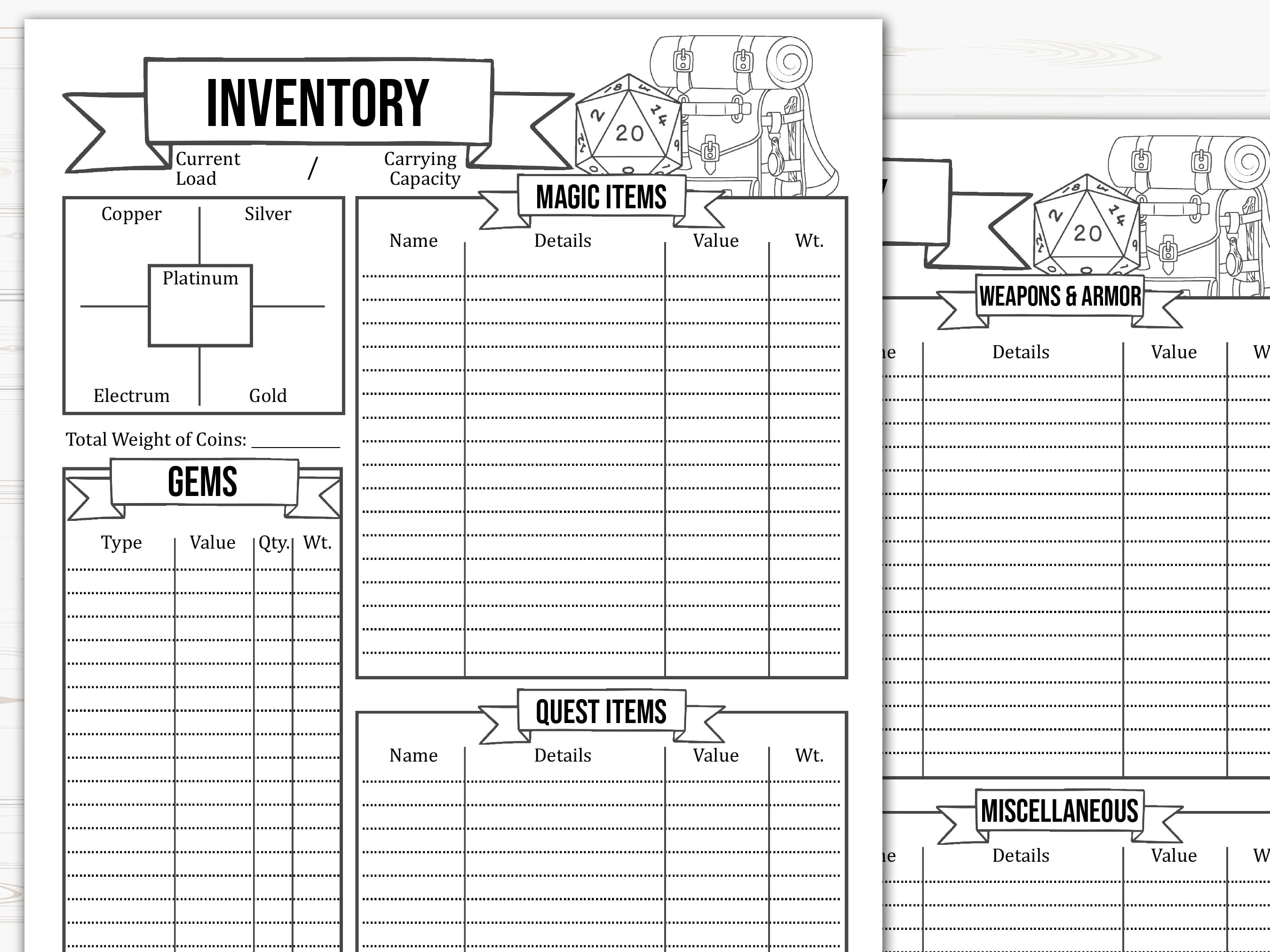 Printable Inventory Tracker for Ttrpgs | PDF With Fillable Fields ...