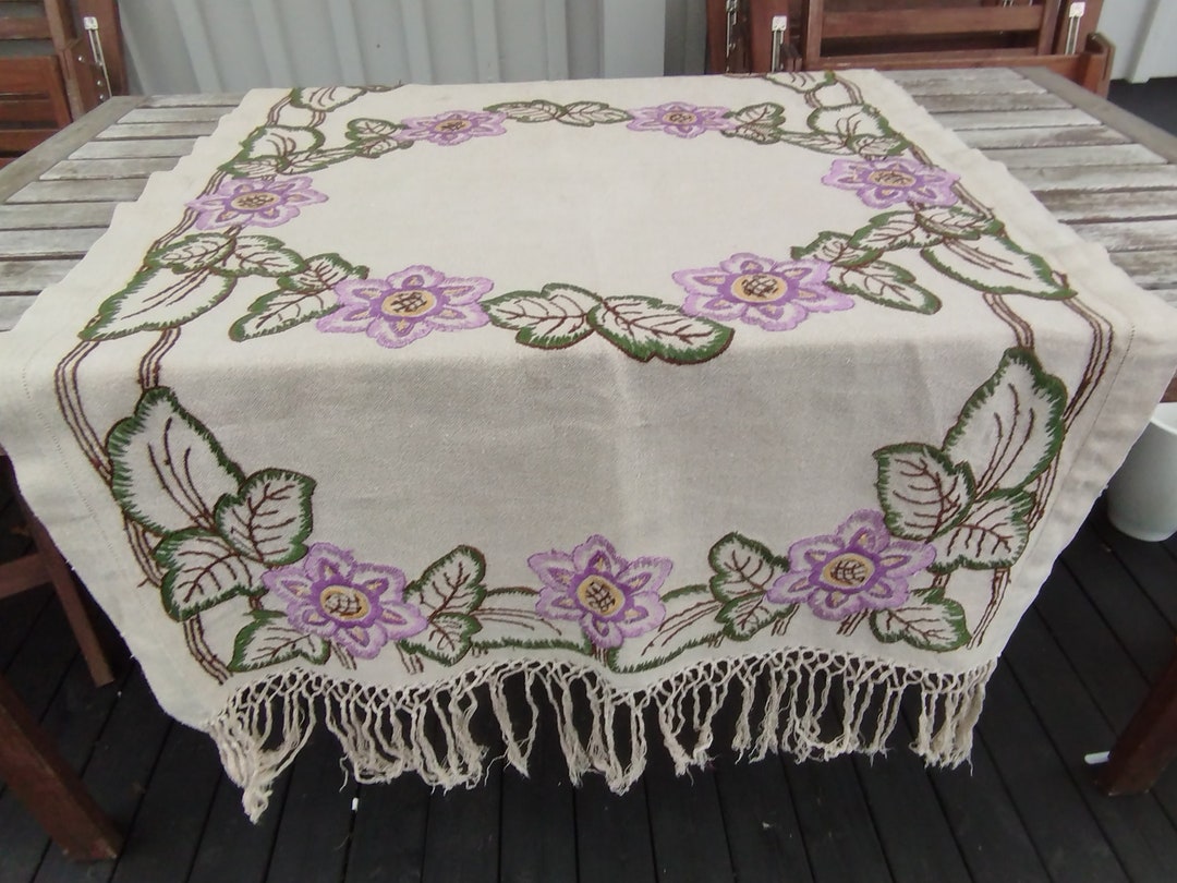 Antique Art Deco Big Embroidered Hand Woven Linen Tablecloth Wall ...