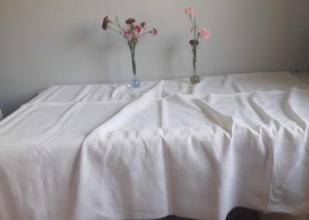 Handwoven Antique White Linen Tablecloth With Geometric Pattern ...