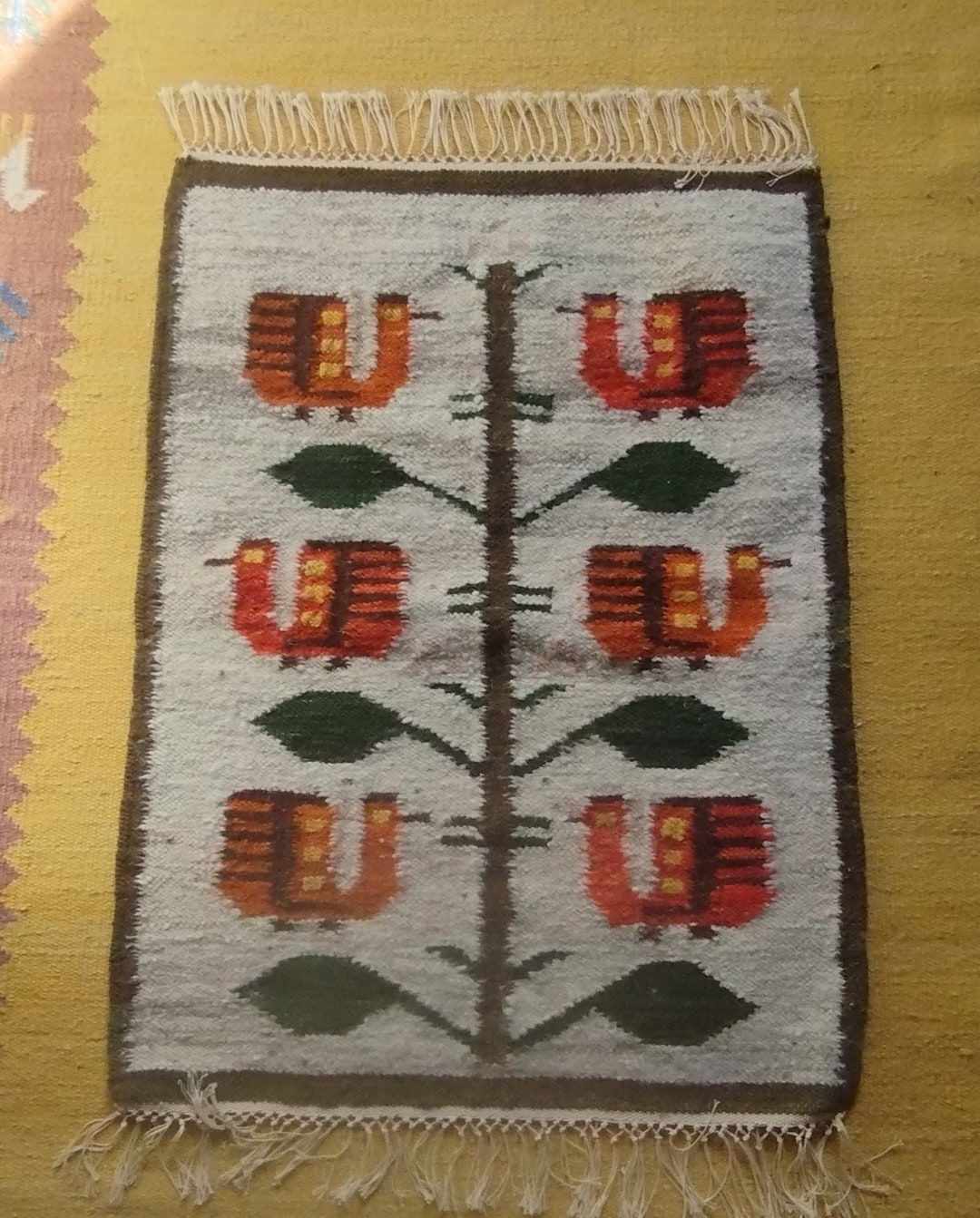 Polish Cepelia Handwoven Folk Art Tapestry or Rug With Fringes. Polish ...