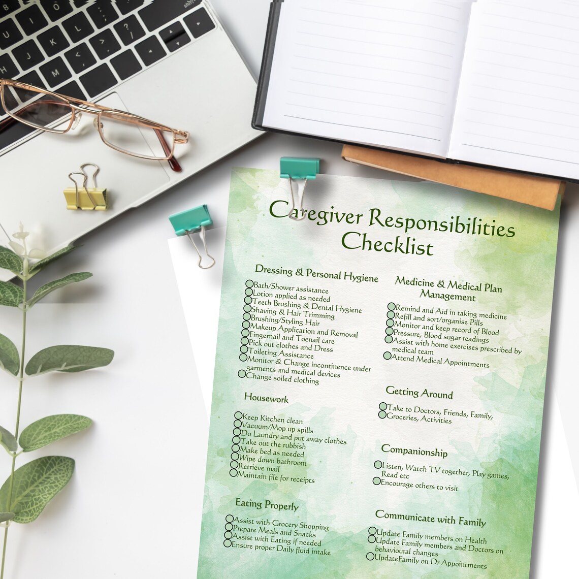 Editable Caregiver Checklist, Caregiver Daily Task Check List ...