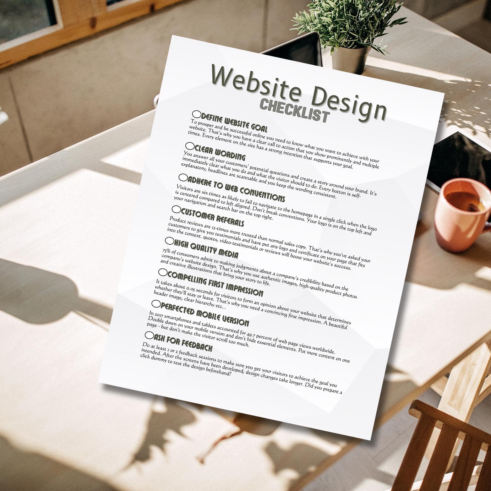 Website Design Checklist Tips for SEO & Mobile Optimisation Including Comprehensive Website ...