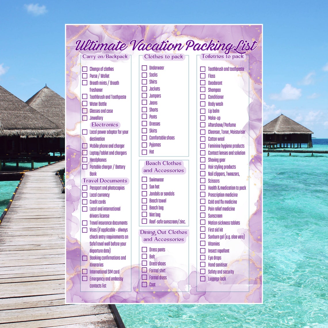 All Inclusive Packing List Beach Vacation Packing List Editable ...