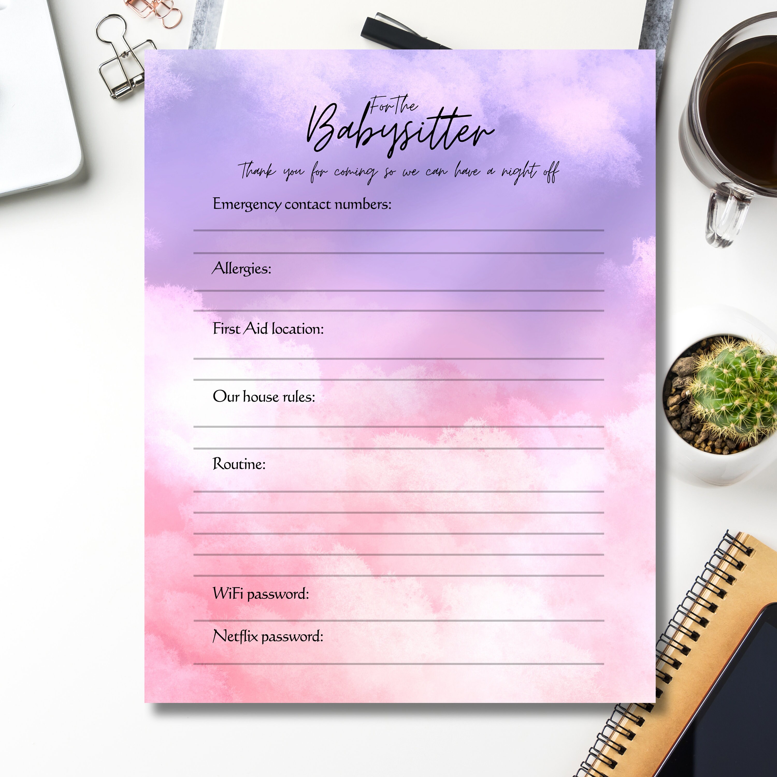 Editable Babysitter Checklist, Information for Babysitter, Babysitter ...