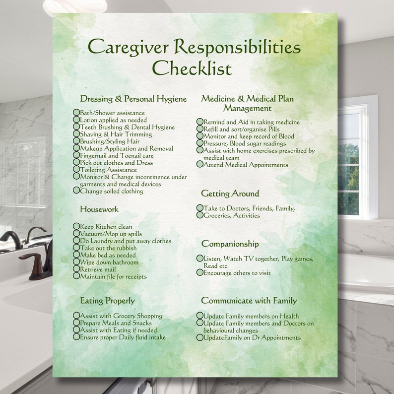 Editable Caregiver Checklist, Caregiver Daily Task Check List ...