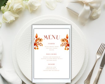 Printable OR Printed Wedding Menu Cards Fall Floral Wedding Menu Cards ...