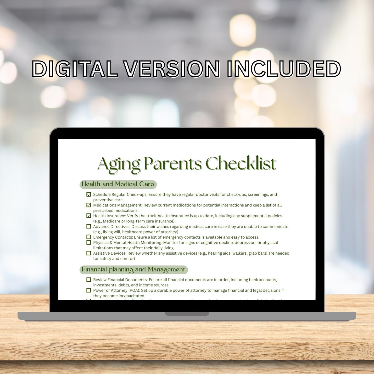 Aging Parents Checklist Printable | Elderly Care Planning Guide and ...