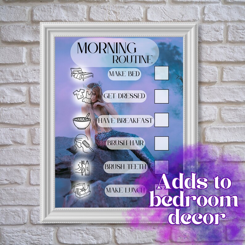 Before School Checklist Kids A4 Mermaid Morning Roster Printable ...