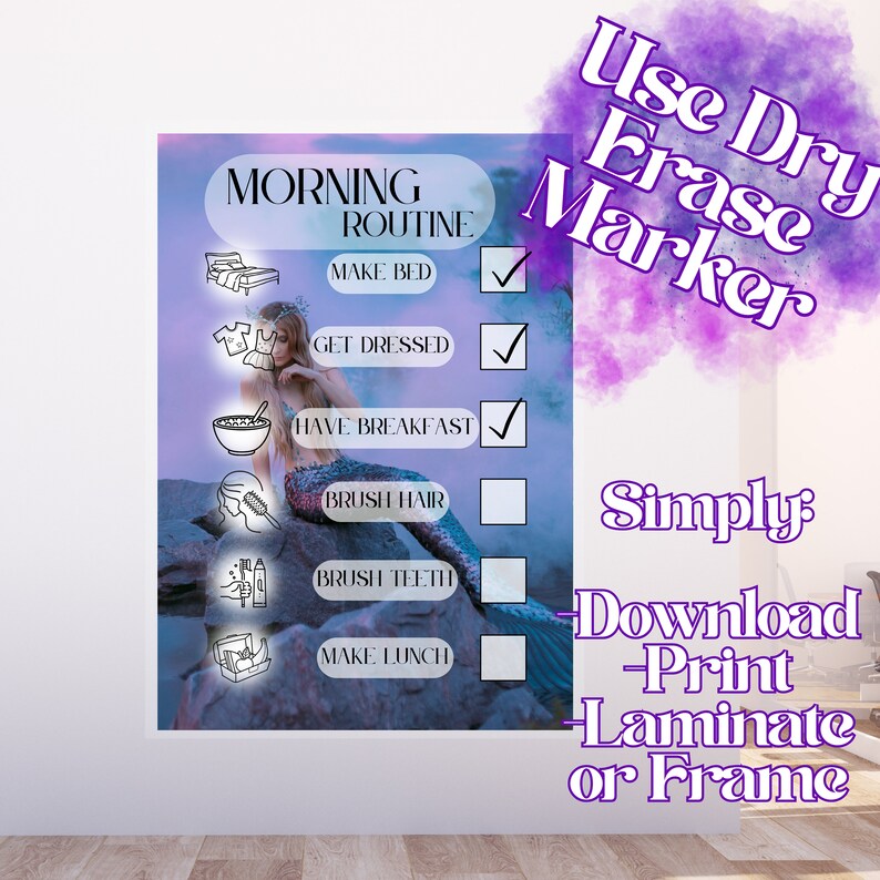 Before School Checklist Kids A4 Mermaid Morning Roster Printable ...