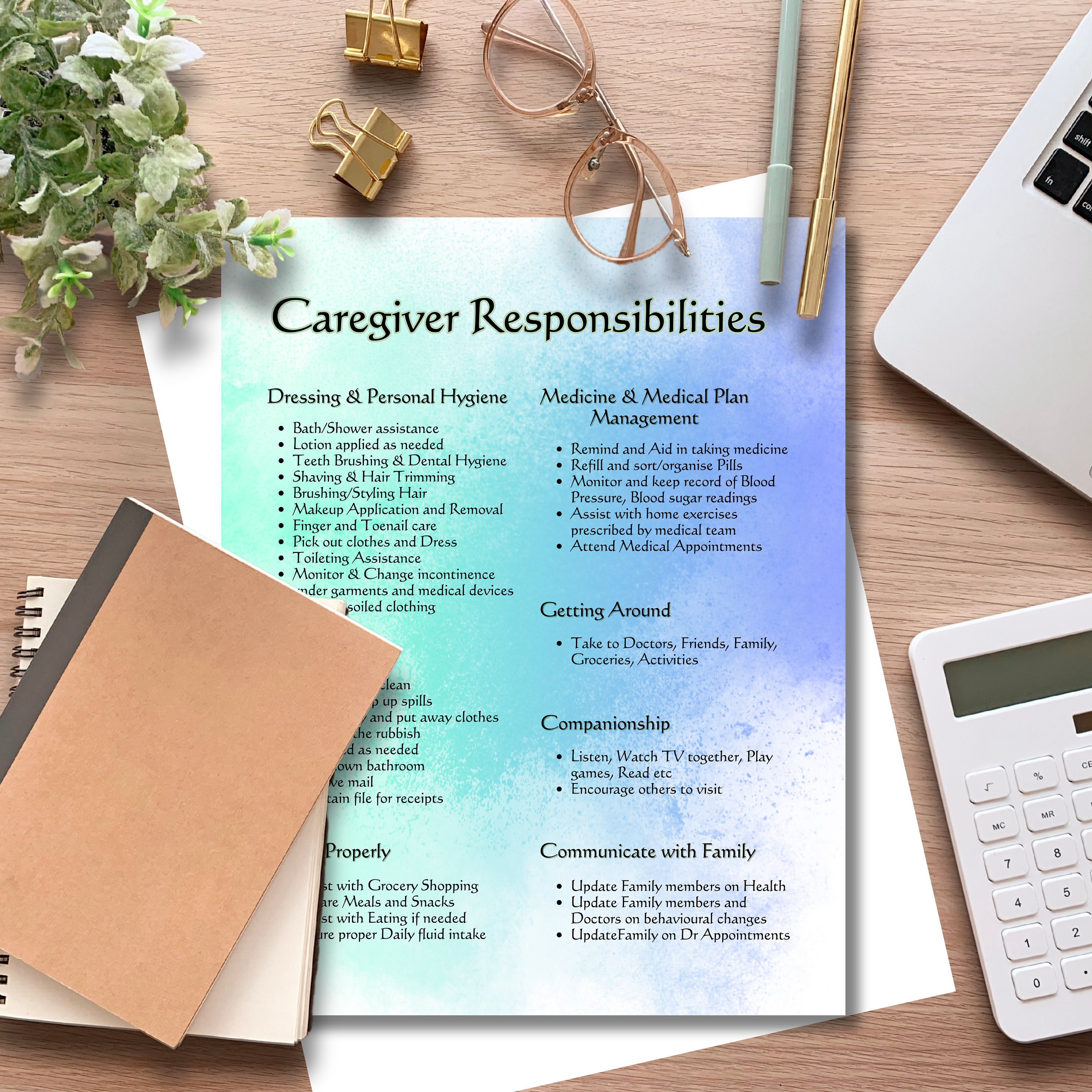 Editable Caregiver Checklist, Caregiver Daily Task Check List ...