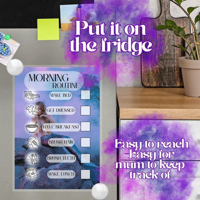 Before School Checklist Kids A4 Mermaid Morning Roster Printable ...