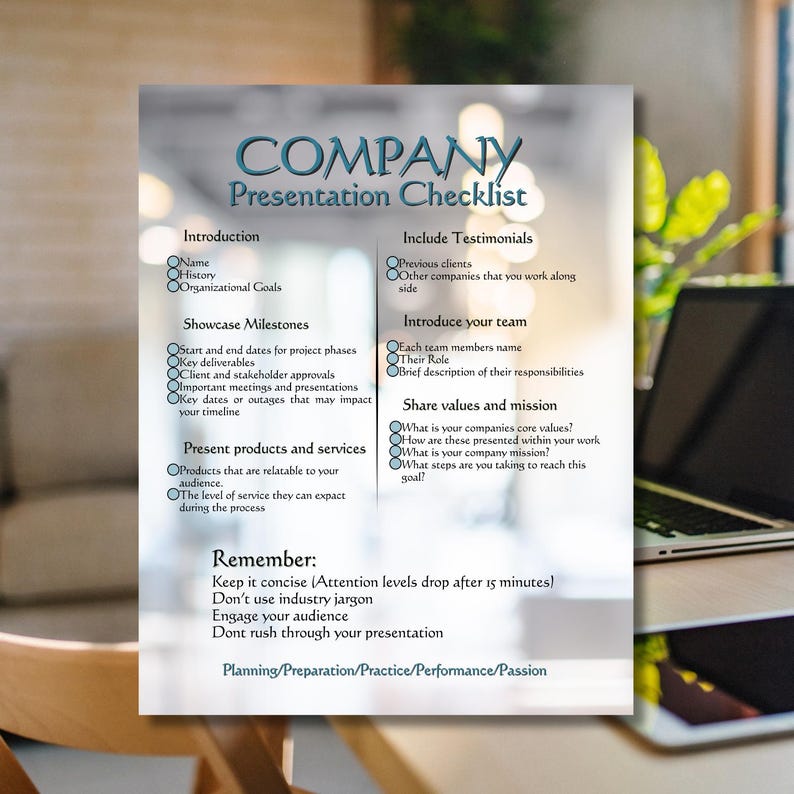 Complete Company Presentation Checklist Printable | Business Pitch ...