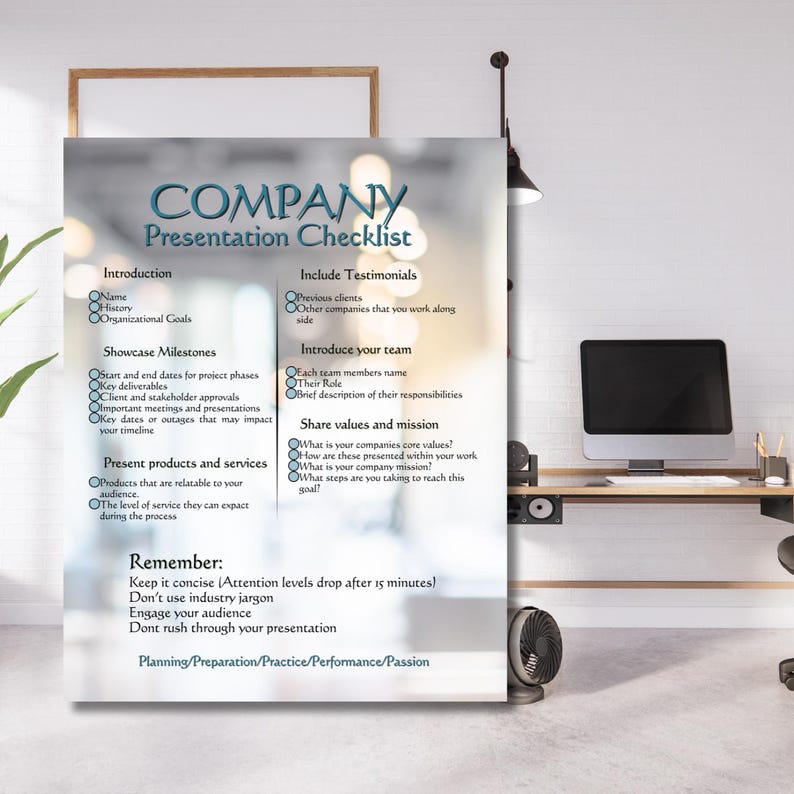 Complete Company Presentation Checklist Printable | Business Pitch ...