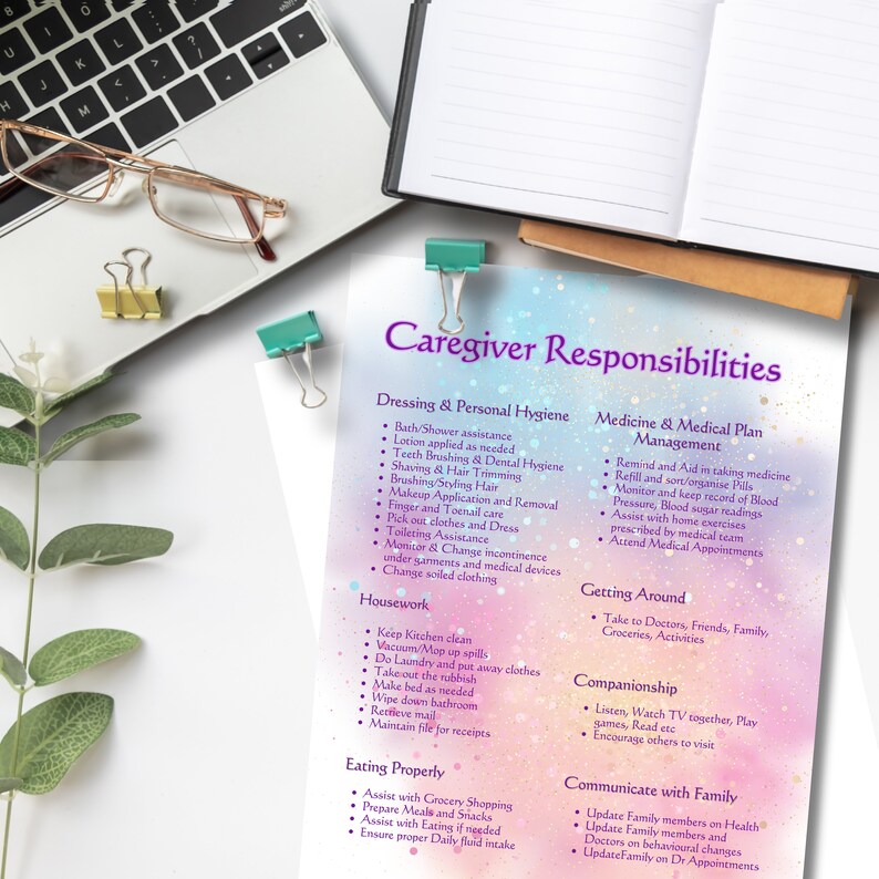 Editable Caregiver Checklist, Caregiver Daily Task Check List ...