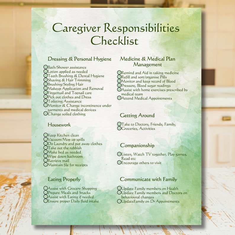 Editable Caregiver Checklist, Caregiver Daily Task Check List ...