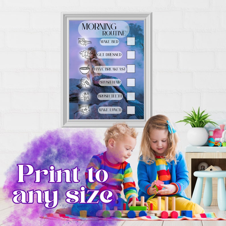 Before School Checklist Kids A4 Mermaid Morning Roster Printable ...