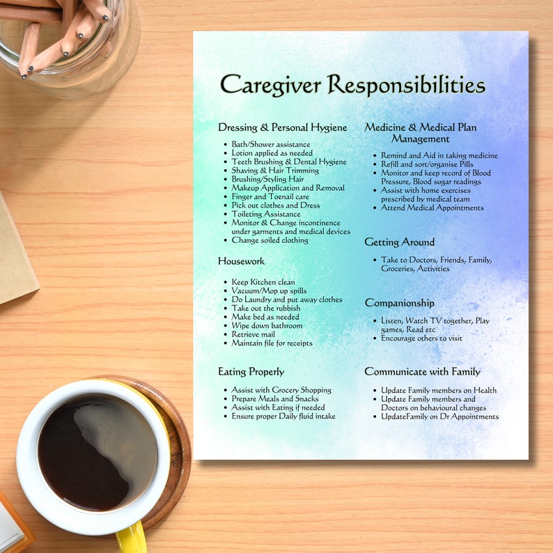 Editable Caregiver Checklist, Caregiver Daily Task Check List ...